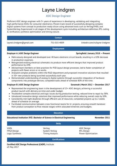 Asic Design Engineer Resume Cv Example And Writing Guide