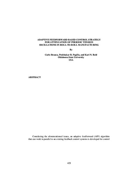 Pdf Adaptive Feedforward Based Control Strategy For Attenuation Of Periodic Tension