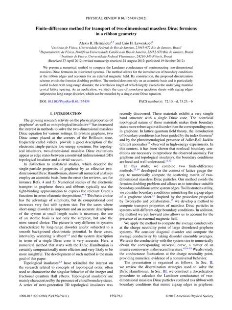 Pdf A Finite Difference Method For Transport Of Massless Dirac Fermions The Case Of Graphene