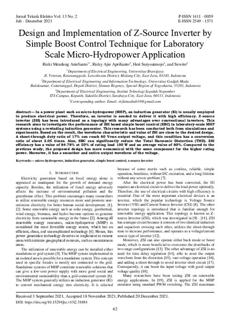 Pdf Design And Implementation Of Z Source Inverter By Simple Boost Control Technique For