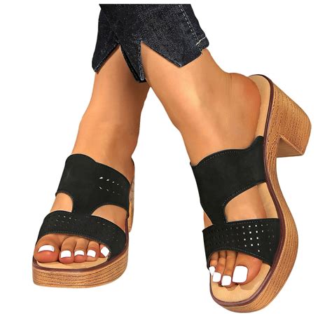 Dakaela Platform Sandals For Women Square Toe Chunky Block Heeled