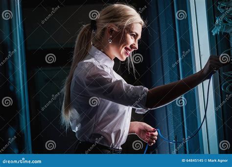 Young Engineer Businesswoman In Server Room Stock Image Image Of Room High 64845145
