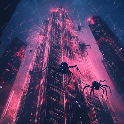 Una Noche De Halloween Cyberpunk Con Arañas Robóticas Que Se Arrastran