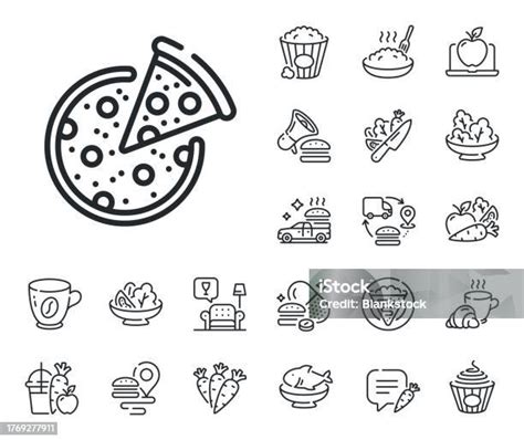 피자 라인 아이콘입니다 이탈리안 음식 슬라이스 기호입니다 크레페 달콤한 팝콘 샐러드 벡터 고급에 대한 스톡 벡터 아트 및 기타 이미지 Istock