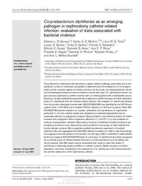 Pdf Corynebacterium Diphtheriae As An Emerging Pathogen In