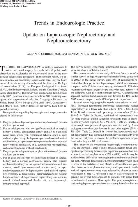Update On Laparoscopic Nephrectomy And Nephroureterectomy Journal Of