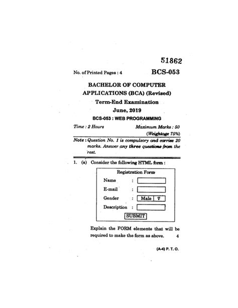 Bcs 053 Web Programming Question Paper 2019 Exam Details And Queries