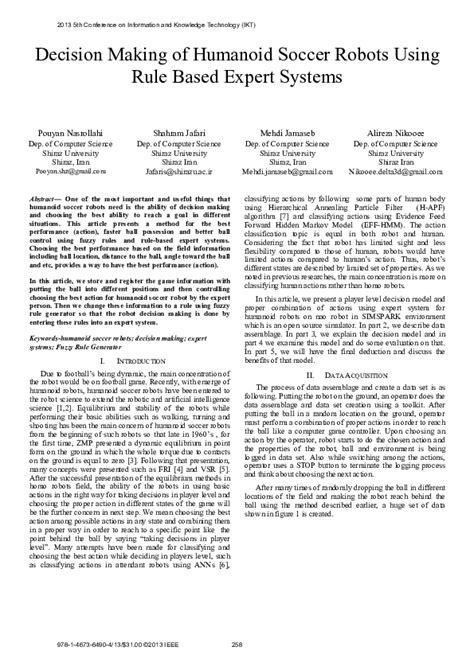 Pdf Decision Making Of Humanoid Soccer Robots Using Rule Based Expert Systems