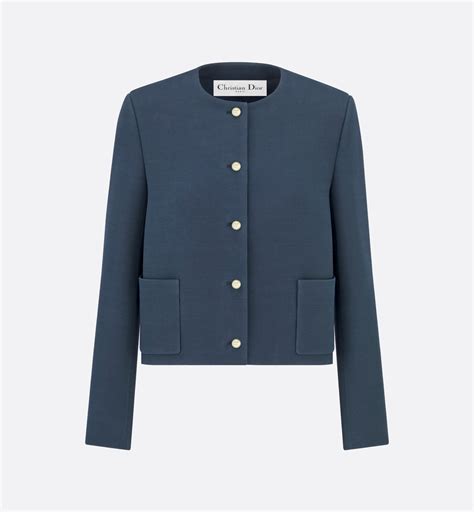 Cropped Jacket Blue Wool And Silk Dior