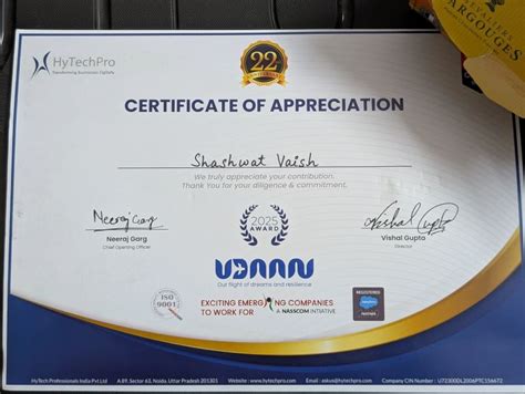 Shashwat Vaish On Linkedin Gratitude Certificateofappreciation