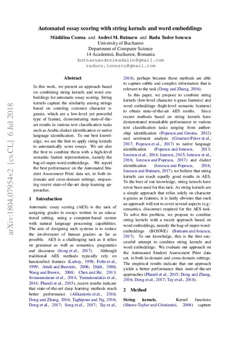 Pdf Automated Essay Scoring With String Kernels And Word Embeddings
