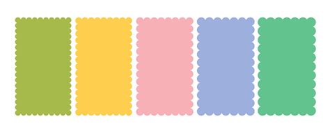 가리비 가장자리가 설정된 여러 가지 빛깔의 수직 직사각형 프레임 곡선 테두리가 있는 실루엣 직사각형 텍스트 상자 0명에 대한 스톡 벡터 아트 및 기타 이미지 Istock