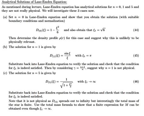 Analytical Solutions Of Lane Emden Equation As Mentioned During Lecture Lane Emden Equation Has