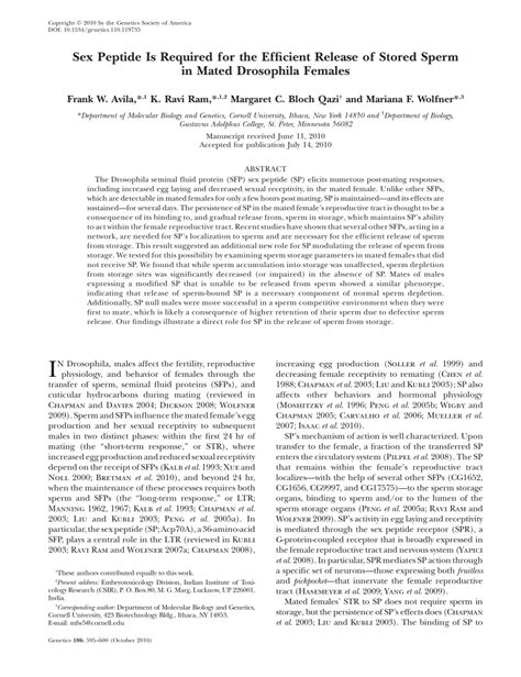 Pdf Sex Peptide Is Required For The Efficient Release Of Stored Sperm Pdf Sex Peptide Is Required For The Efficient Release Of Stored Sperm