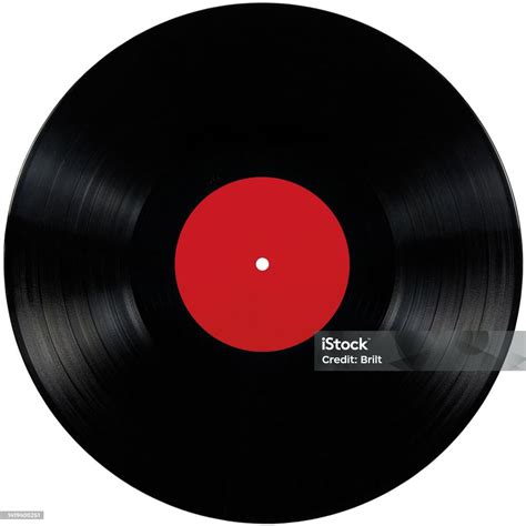 블랙 비닐 레코드 Lp 앨범 디스크 고립 된 긴 재생 디스크 빨간색의 빈 빈 레이블 큰 세부 복사 공간 배경 플랫 레이 매크로