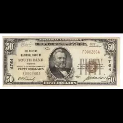 1929 South Bend Indiana 50 National Note Ch 4764 Lost Dutchman