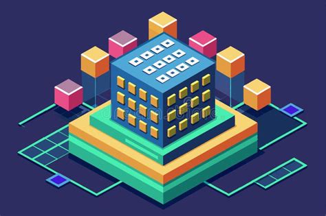 An Isometric Representation Shows A Stylized Building Surrounded By Colorful Cubes Highlighting