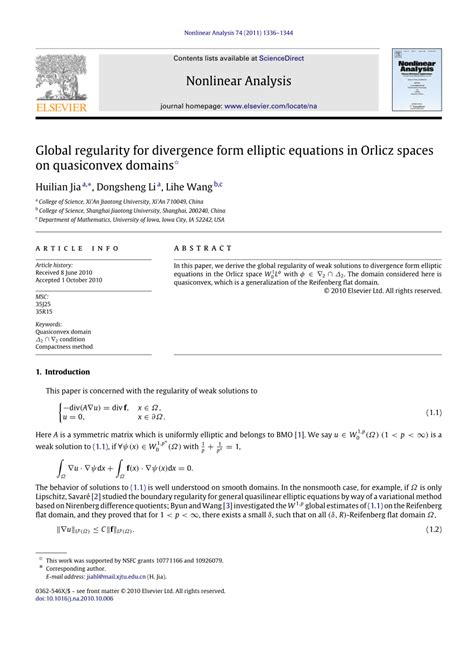 Pdf Global Regularity For Divergence Form Elliptic Equations In Orlicz Spaces On Quasiconvex