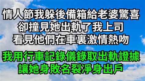 情人節我躲後備箱給老婆驚喜，卻撞見了她出軌了我上司，看見他們在車裏激情熱吻，我用行車記錄儀錄取出軌證據，讓她身敗名裂凈身出戶【三味時光】落日