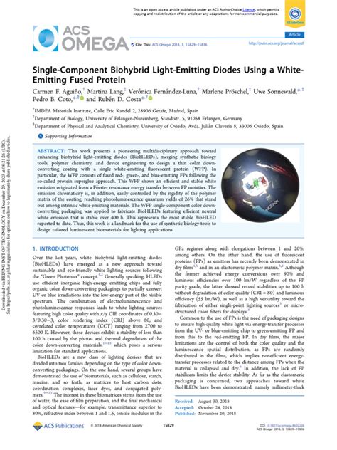 Aguiño Et Al 2018 Single Component Biohybrid Light Emitting Diodes