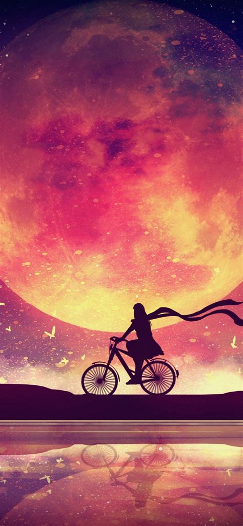 Moon Wallpaper 4k Girl Dream Lake Bicycle