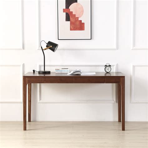 北欧黑胡桃木书桌日式白橡木原木电脑桌实木带抽屉写字台书房家具 虎窝淘