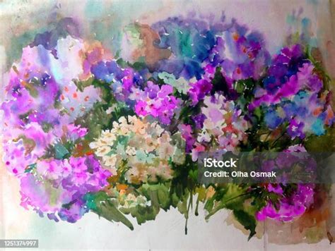추상 밝은 색상 장식 배경 꽃 무늬 핸드메이드 자연의 수채화 기술로 만든 봄 라일락 꽃의 아름다운 부드러운 낭만적 인 꽃다발 0명에 대한 스톡 벡터 아트 및 기타 이미지
