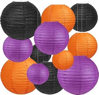 12pcs Halloween Paper Lanterns Various Sizes 6 8 10 12 Hanging