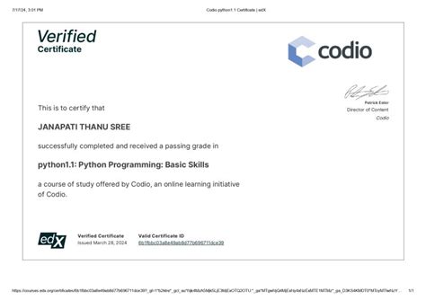 Earned Python Programming Certificate From Codio Thanu Sree Janapati