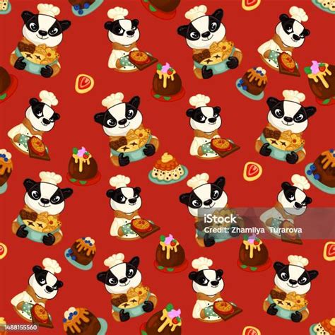 과자 패스트리 및 딸기가 있는 벡터 원활한 패턴입니다 컵받침에 케이크와 비스킷 부스러기가 있는 쿠키 크루아상 초콜릿 머핀이 손으로 매끄러운 배경을 그렸습니다 검정색 배경에