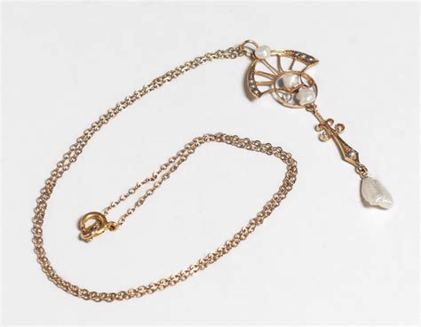 14k Gold And Freshwater Pearl Necklace C1910s California Historical Design
