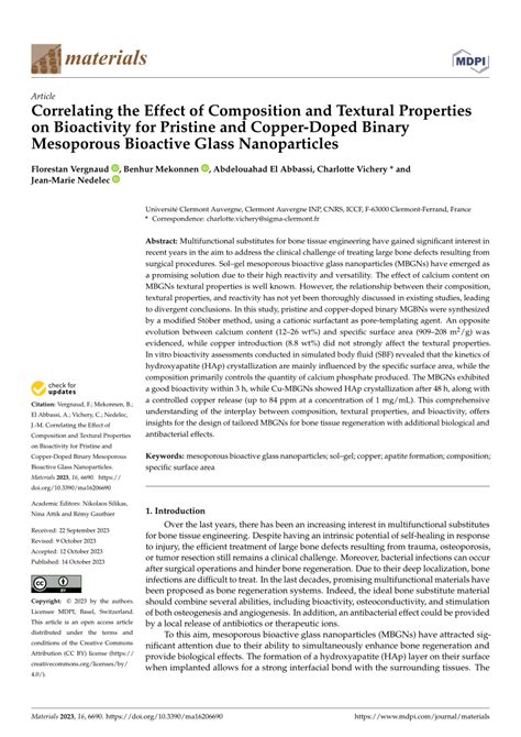 Pdf Correlating The Effect Of Composition And Textural Properties On Bioactivity For Pristine