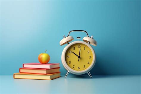 Premium Photo Alarm Clock And Apple Alarm Clock And Books On Table Alarm Clock And Book Alarm