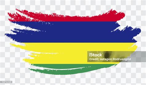 모리셔스 국기와 함께 그런 지 브러시 스트로크 수채화 그림 깃발 포스터 국기의 배너 스타일 수채화 그리기 투명한 배경에 격리된 벡터입니다 가리기에 대한 스톡 벡터 아트 및