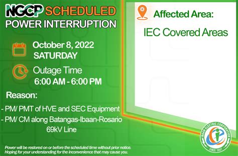 Ngcp Scheduled Power Interruption Ibaan Electric Corporation
