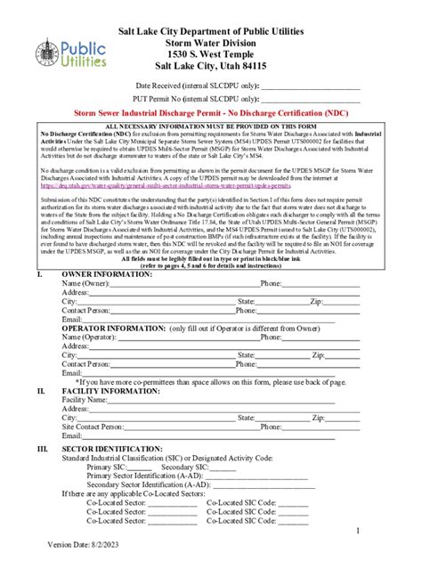 Fillable Online Fillable Online Salt Lake City Public Utilities Fax