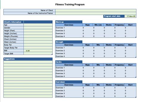 Excel Workout Templates