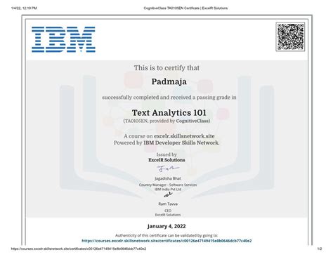 Padmaja R On Linkedin Certification On Text Analytics From Ibm