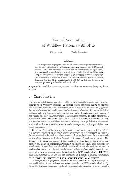 Formal Verification Of Workflow Patterns With Spin