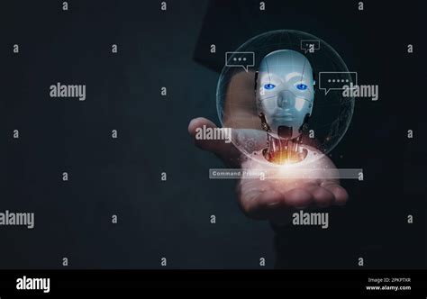 Chat With Ai Bot Concept Artificial Intelligence Chatbot Service With Hologram Robot Head