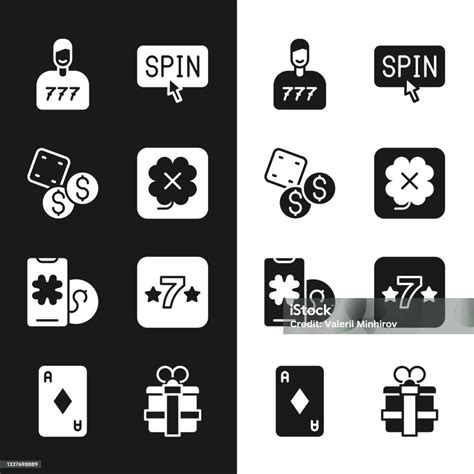 세트 카지노 슬롯 머신 게임 주사위 럭키 플레이어 슬롯 스핀 버튼 온라인 포커 테이블 게임 선물 상자와 다이아몬드 아이콘과 카드 재생 벡터 0명에 대한 스톡 벡터 아트 및