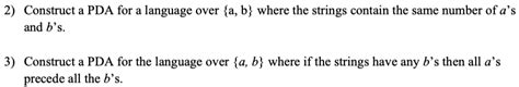 solved 2 construct a pda for a language over {a b} where