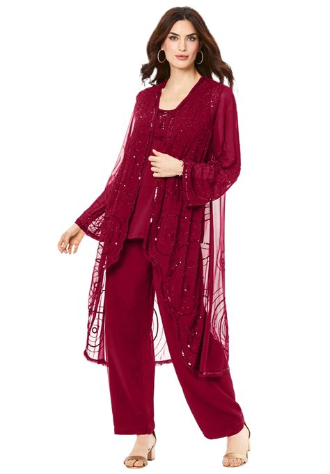 Roamans Womens Plus Size Beaded Pant Set