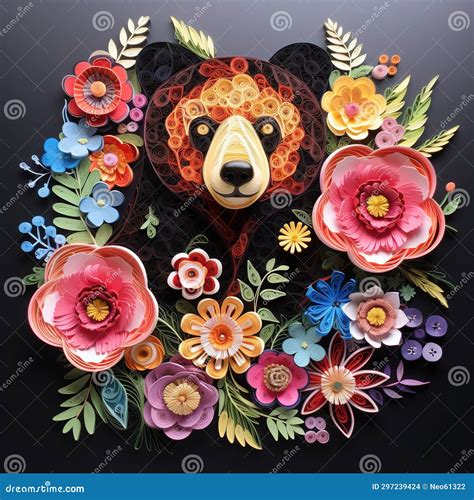 Beautiful Papercut Quilling Paper Filigree Bear Colorful Flowers