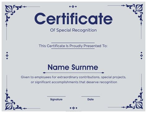 Special Recognition Certificate Templates For Word Save