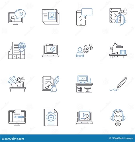 Virtual Work Line Icons Collection Remote Telecommuting Digital Online Virtual Distance