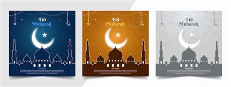 이드 무바라크와 이드 울 피트르 이슬람 축제 소셜 미디어 배너 템플릿 프리미엄 벡터
