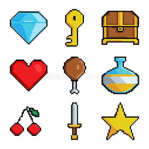 Pixel Graphic Game Objects 8 Bit Style Pictures For Various Games