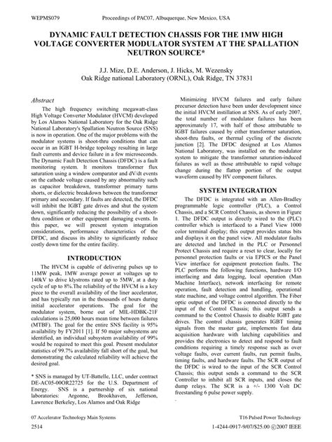Pdf Dynamic Fault Detection Chassis For The 1mw High Voltage Converter Modulator System At The