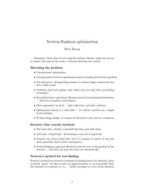 Newton Raphson Optimization Steve Kroon Pdf Mathematical
